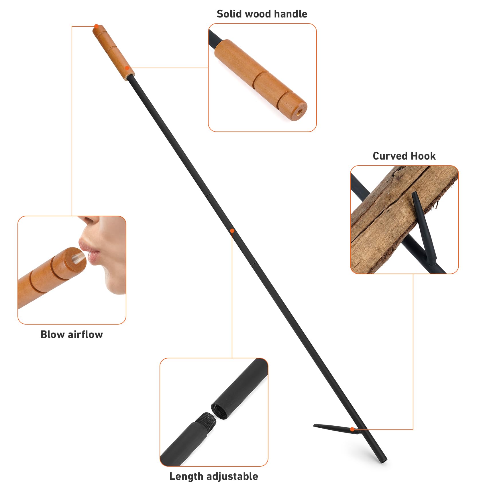 Heavy Duty Fire Tong and Blow Fire Poker Stick Set with Handbag, Fireplace Poker Grabber with Blow, firewood Grabber Tool for Wood-Burning Fire Pit or Fireplace Bonfire Indoor Outdoor use