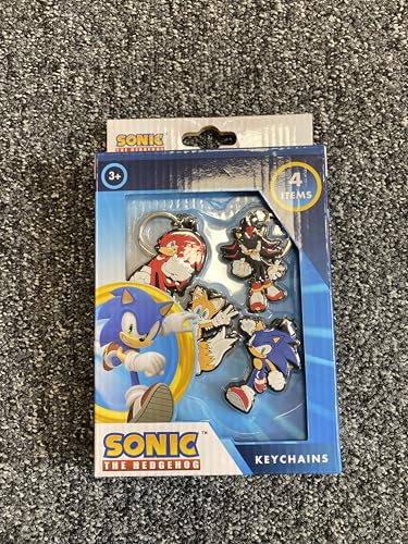 Sonic The Hedgehog Keyrings for Kids Knuckles Shadow Tails Rubber Boys Keyrings Collectables 4 Pack Mini Figures Keychain Set Gamer Gifts for Boys