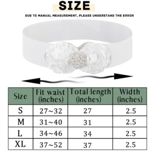 Wriidy Stretchy Belt Wide Flower Belt Women White Pearl Stretch Waistband Black Fancy Elastic Waist Jewelry Accessories for Girls (Large, White)