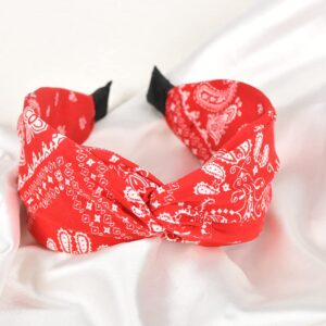 Red Knotted Boho Paisley Headband for Women's Hair - Non-Slip Turban Twist Knot Bandana Hairband