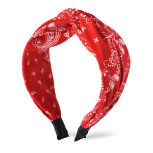 red knotted boho paisley headband for women's hair - non-slip turban twist knot bandana hairband