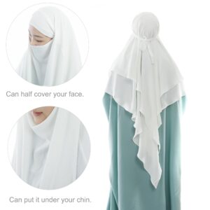 khalat Muslim Prayer Hijab 2 Layers Soft Breathable Hijab Islamic Dubai Womens Instant Long Hijab White