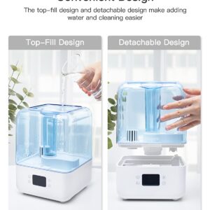 MORENTO Humidifiers for Bedroom, 4.5L Top Fill Humidifiers for Large Room, Cool Mist Humidifiers for Home, 360 Nozzle, Auto Shut-Off, Humidity Setting, Last up to 50Hrs with Night Light, White