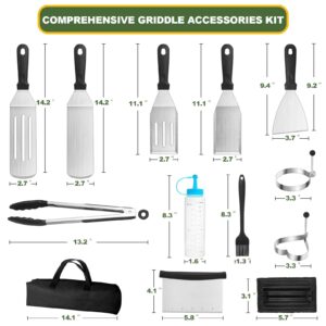 Griddle Accessories Kit, 17PCS Flat Top Grill Accessories Set for Blackstone and Camp Chef, Grill BBQ Spatula Set with Enlarged Spatulas, Scraper, Tongs for Outdoor BBQ