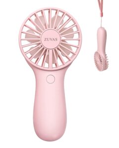 zuvas mini handheld fan 2600mah battery operated rechargeable fan 3 speed usb powered electric fan powerful personal fan small portable travel fan for outdoor indoor makeup eyelash with lanyard, pink