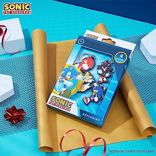 Sonic The Hedgehog Keyrings for Kids Knuckles Shadow Tails Rubber Boys Keyrings Collectables 4 Pack Mini Figures Keychain Set Gamer Gifts for Boys