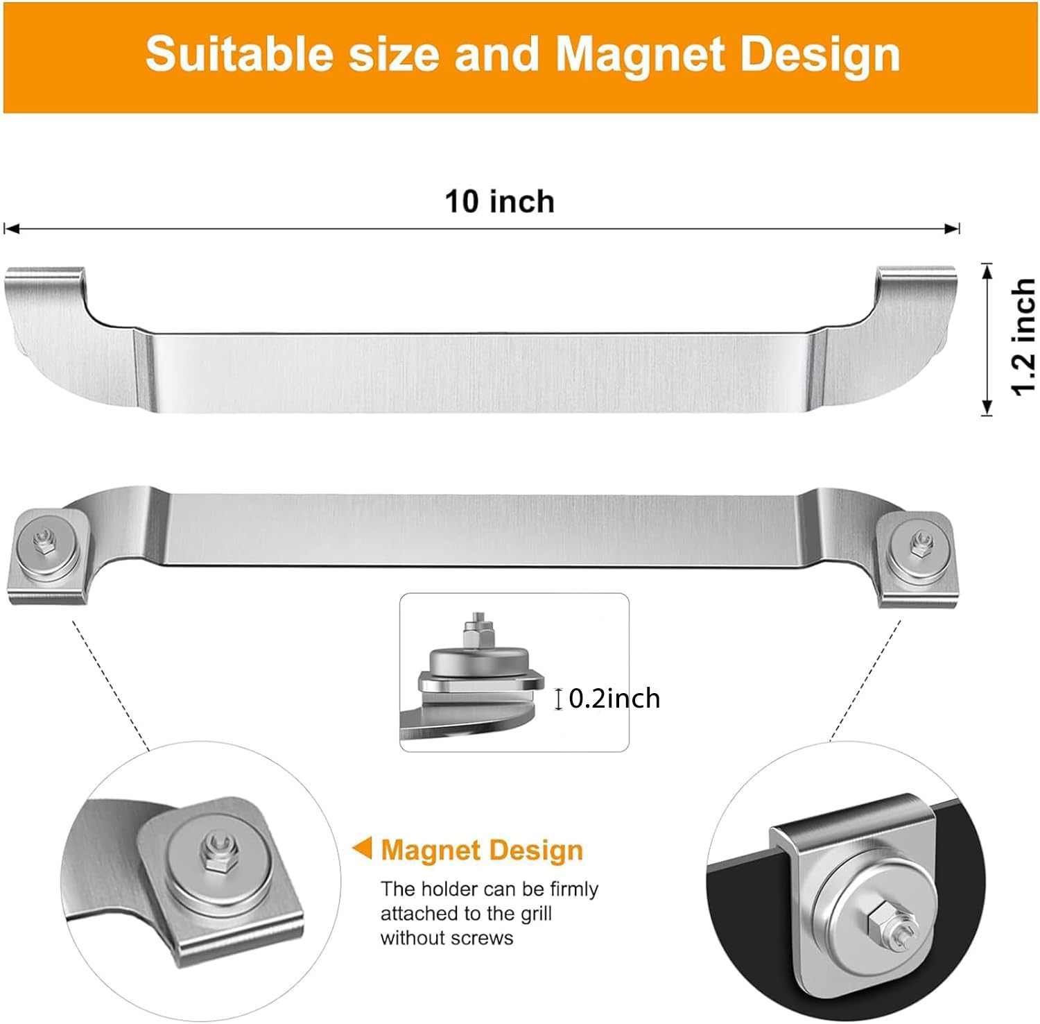 10 Inch Griddle Spatula Holder Magnetic Design, Stainless Steel Grill Barbecue Tool Rack, Griddle Accessories for Blackstone Flat Top Griddle and Other Grill Griddles (2 Pcs)