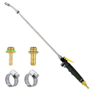 29 inches sprayer wand,1/4" & 3/8" brass barbs sprayer wand replacement, stainless steel replacement sprayer wand with shut off valve & 2 hose clamps (1/4" & 3/8" barb sprayer wand)