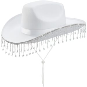 quescu bridal cowboy hat and veil bachelorette party,white cowgirl hat wedding bridal shower decoration (style 2)