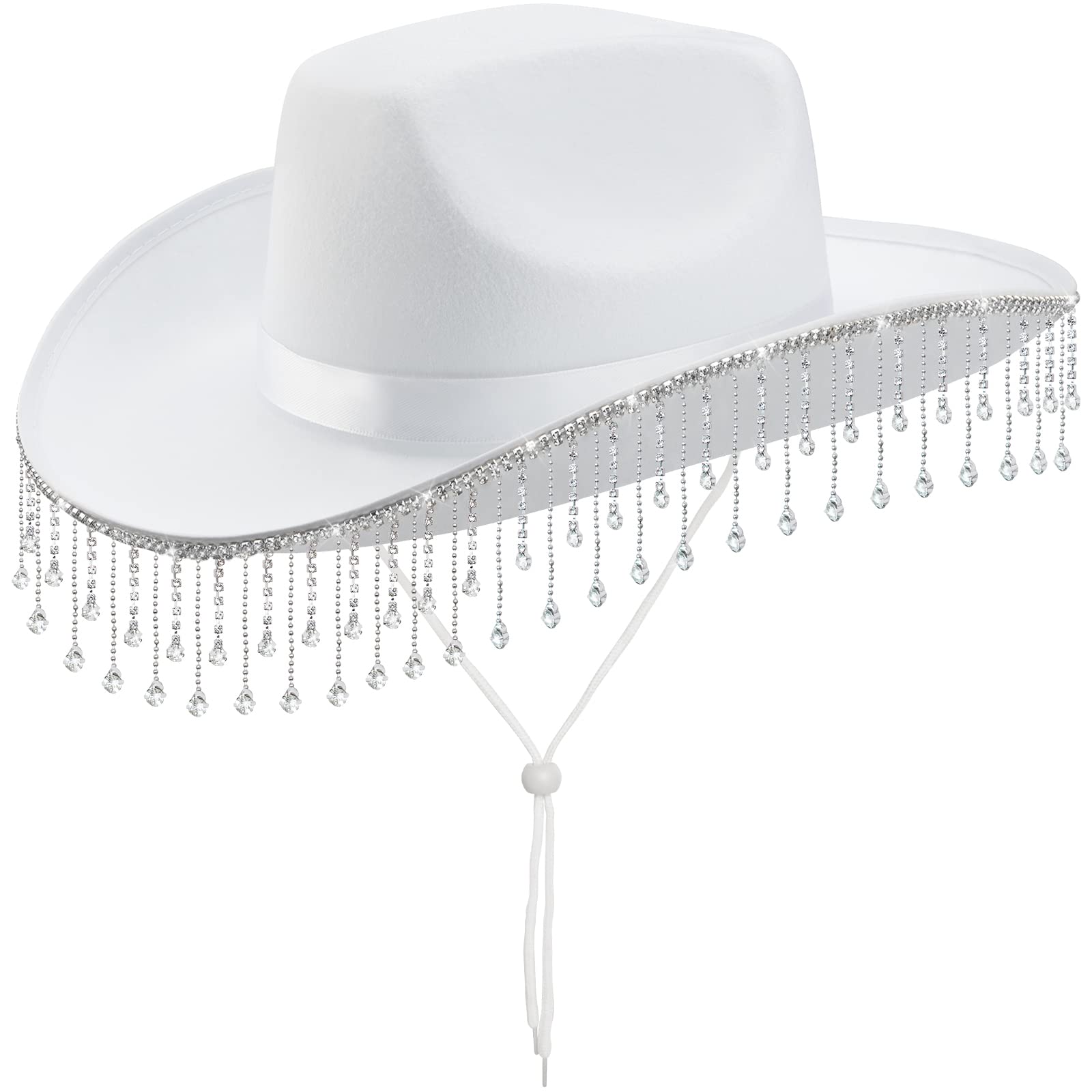 quescu Bridal Cowboy Hat and Veil Bachelorette Party,White Cowgirl Hat Wedding Bridal Shower Decoration (Style 2)