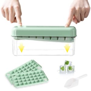 funfmm ice cube tray with lid and bin, 60 mini ice cubes for freezer, 2 trays for chilling drinks and juices, bpa free ice cube molds (green)