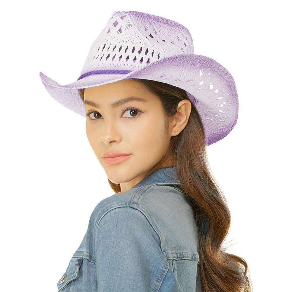 C.C Ombre Open Weave Cowbay Hat with Braided Trim, Lavender