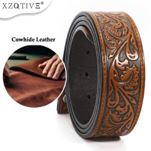 XZQTIVE Women Men Western Belt Vintage Country Belts For Cowgirl Cowboys Genuine Leather Belt with Silver Diamond Buckle