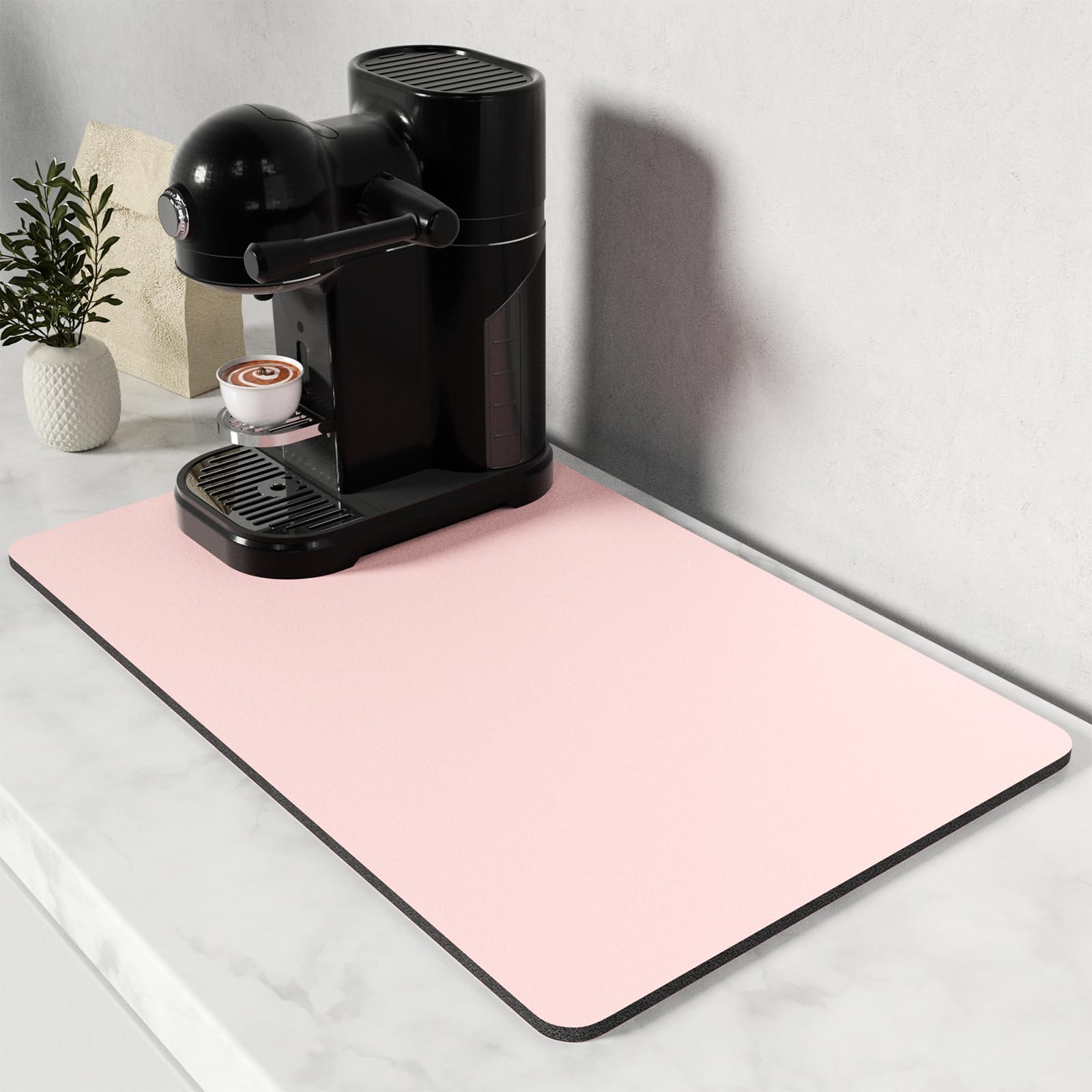 Rnivvi Coffee Mat, 12"x19" Coffee Bar Mat for Coffee Station Accessories and Organizer, Hide Stain Anti Absorbent Dish Drying Pad for Kitchen Counter, Cute Coffee Bar Decor Coffee Machine Mat, Pink