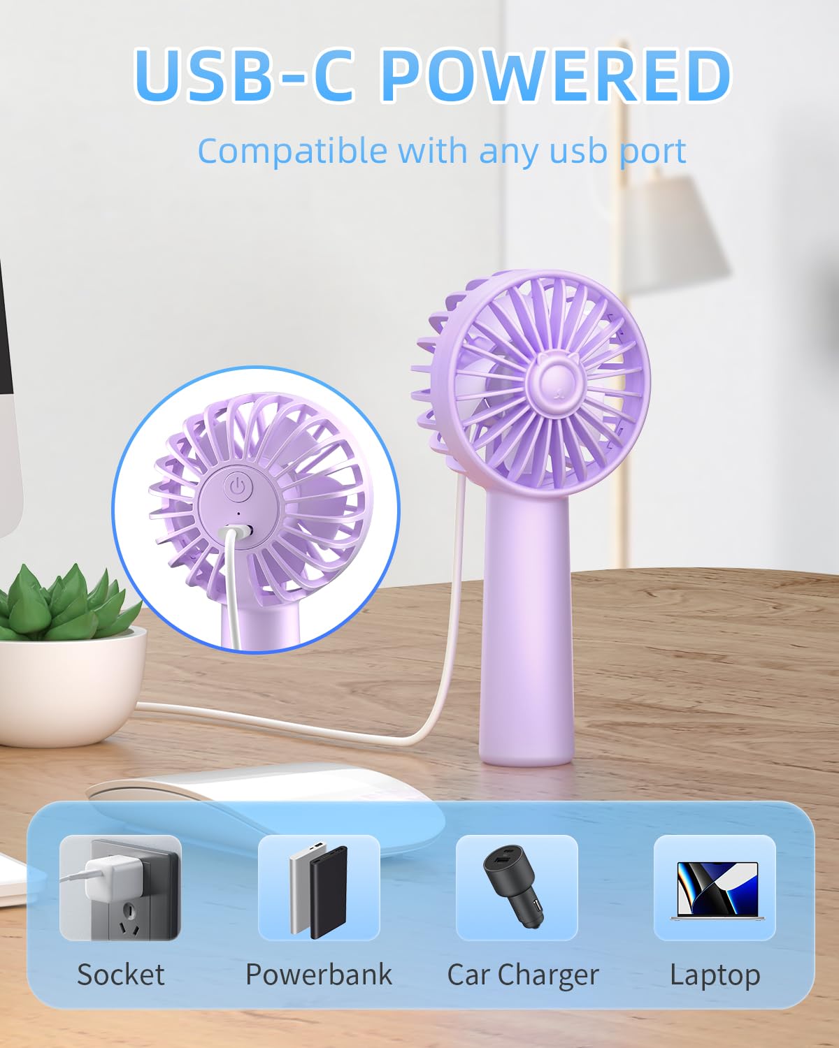 KIDEE Mini Portable Fan, Small Handheld Fan with 3 Speeds, Small Hand Fan USB Rechargeable, Personal Fan Battery Operate for Outdoor Indoor Commute Office Travel