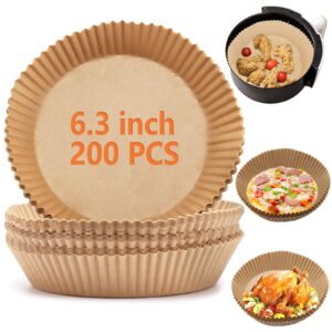 200pcs air fryer disposable paper liner, round non-stick air fryer liners parchment paper for air fryer baking roasting microwave oven (6.3 inch)