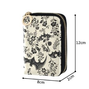 NCRJCZQL Goth Bat Flowers RFID Credit Card Holder Wallets Accordion for Women Leather Zipper Card Case Accordion Wallet for Ladies Girls