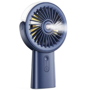 otlonpe misting fan portable fan with mist, 4000 mah rechargeable handheld fan battery operated water spray mister fan, small personal hand held fan power bank for travel men women, dark blue