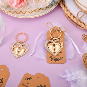 24 Pieces of Caring Foot Design Keychain and Keyring Favored for Baby Showers and Weddings, Party Gifts, Souvenirs or Decorations, with Labels and Silk Bags