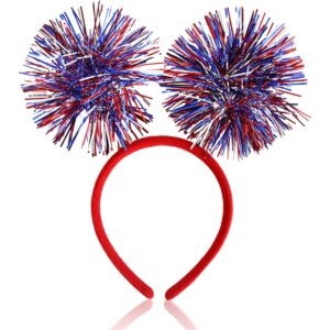 4th of july head boppers independence day headband patriotic themed party hair hoop sphere tassels headwear hair band glitter hair decorations white blue red hair supplies hair accessories 1pcs