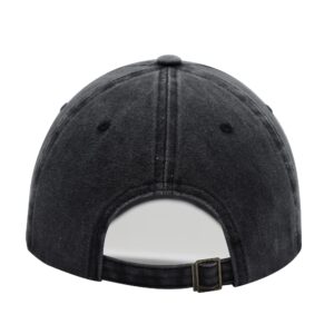 Unisex Vintage Washed Distressed Baseball Cap Twill Adjustable Dad Hat (Black)