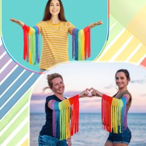 Xuhal Rainbow Arm Warmer Halloween Rainbow Fringe Rave Outfits Women Fringe Warmer Rainbow Fringe Costume for Women Men(Wide)