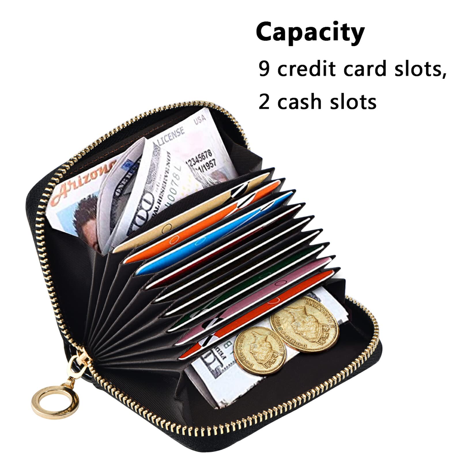 NCRJCZQL Goth Bat Flowers RFID Credit Card Holder Wallets Accordion for Women Leather Zipper Card Case Accordion Wallet for Ladies Girls