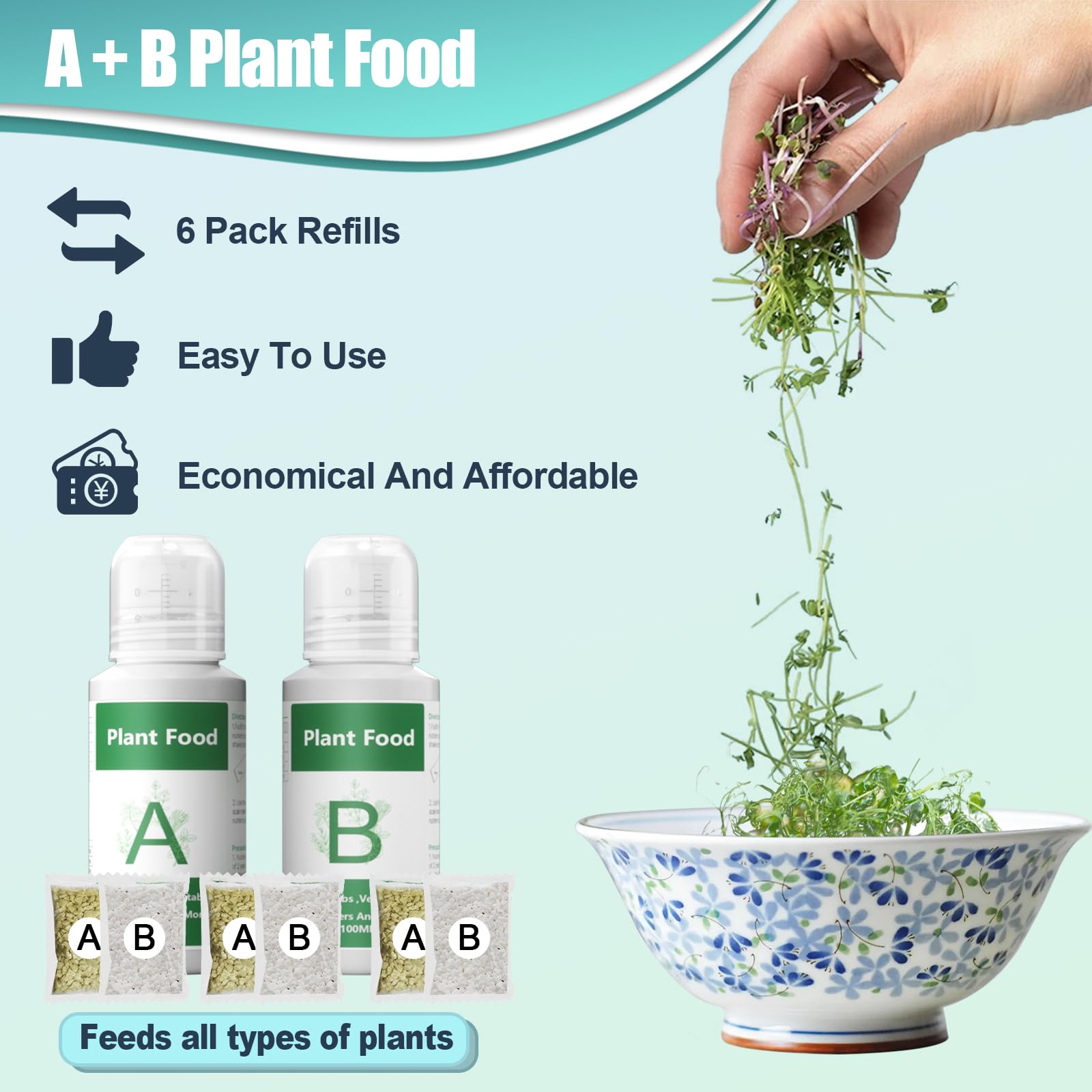 Hydroponics Nutrients (800ml in Total), Plant Food A & B Hydroponics Supplies, Indoor Plant Fertilizer for Hydroponics Growing System, Growing System Accessories for Vegetables Fruits Flowers Thrive