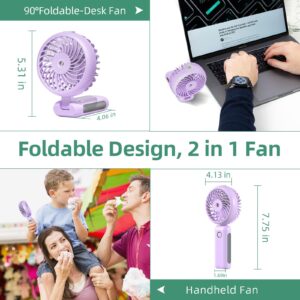 CIVPOWER Misting Fan Portable, Hand Held Fan 90°Adjustable Desk Fan, 4000mAh USB Rechargeable Personal Fan with Water Mist, 5-14 Working Time 3 Speeds Mister Spray Fan (purple)