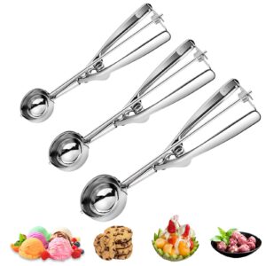 3pcs ice cream scoop,premium cookie scoop set,small/medium/large stainless steel scoops,professional ice cream scooper with trigger release for baking, cookie, fruit and ice cream by aoulela