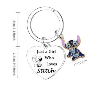 Waeceip Stitch Keychains Stitch Gifts for Girls Stitch Stuff Stitch Gift Ideas Birthday Decorations Gifts for Friends Gifts Just A Girl Who Loves Stitch