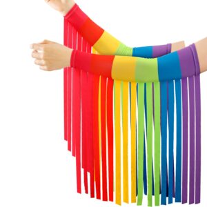 xuhal rainbow arm warmer halloween rainbow fringe rave outfits women fringe warmer rainbow fringe costume for women men(wide)