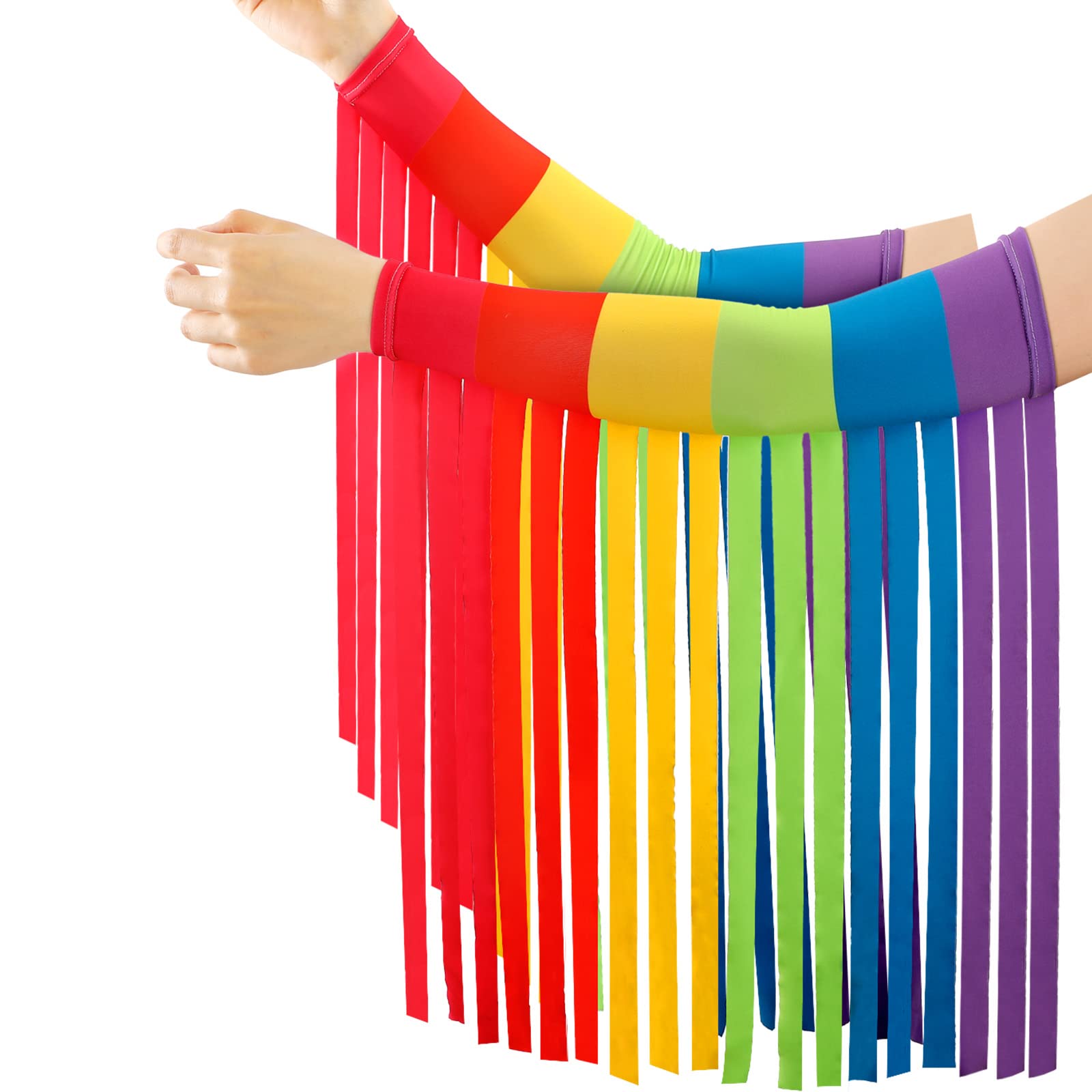 Xuhal Rainbow Arm Warmer Halloween Rainbow Fringe Rave Outfits Women Fringe Warmer Rainbow Fringe Costume for Women Men(Wide)