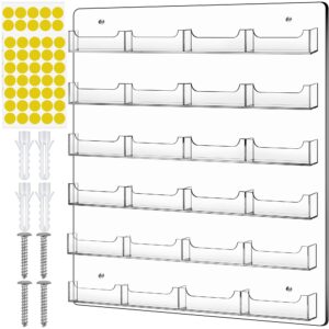 turstin business card holder wall mount clear sticker display marketing holder acrylic business card stand multi pocket rack organizer space saver for home office (24 pockets)