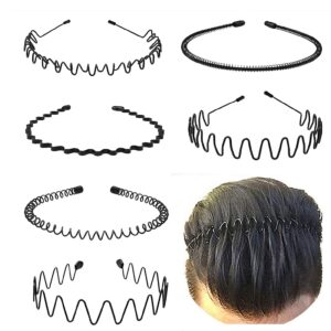 kelubatu metal headbands for men fashion headbands for women, unisex wavy headbands outdoor sports headbands simple elastic non-slip hair accessories (6 pack)