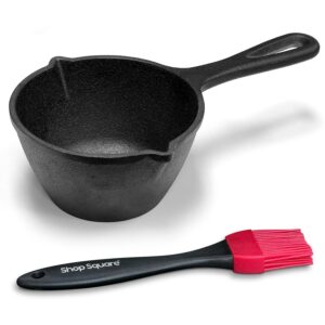 small cast iron basting pot with silicone bbq brush – cast iron saucepan for grilling, smoking, and bbq accessories, 15 oz