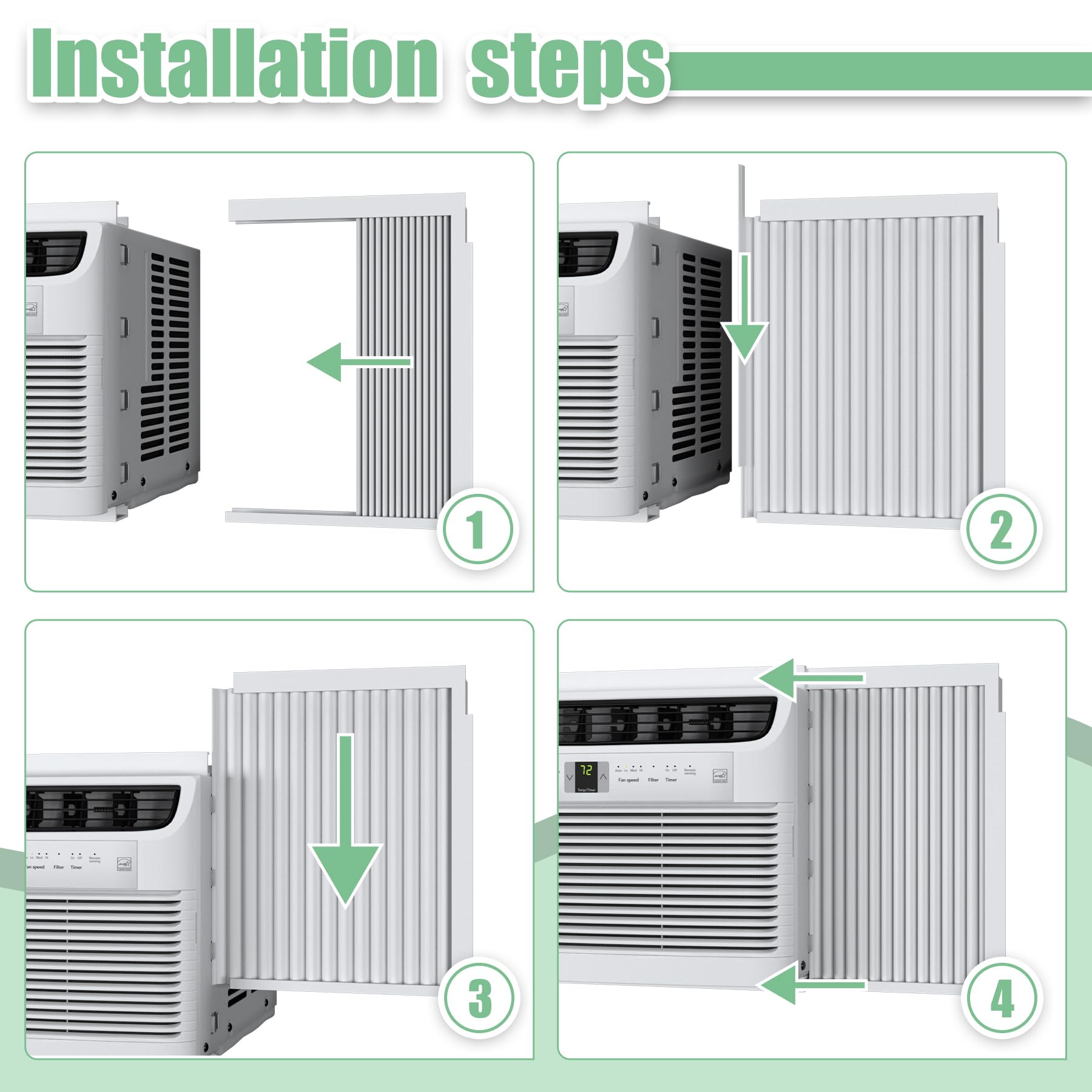 Memrita Window AC Side Panels with Frame Set,Air Conditioner Accordion Filler Curtain Replacement for Window AC Units,Fits Most 8,000 BTU Units,White,2 Pack