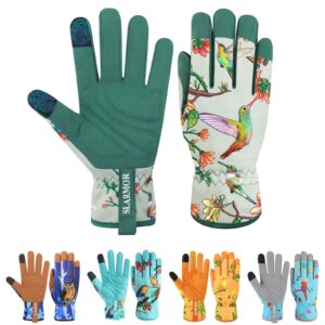 slarmor leather-gardening-gloves for women - thorn-proof work-gloves with touch screen for weeding, digging, planting,pruning yard garden gloves -small