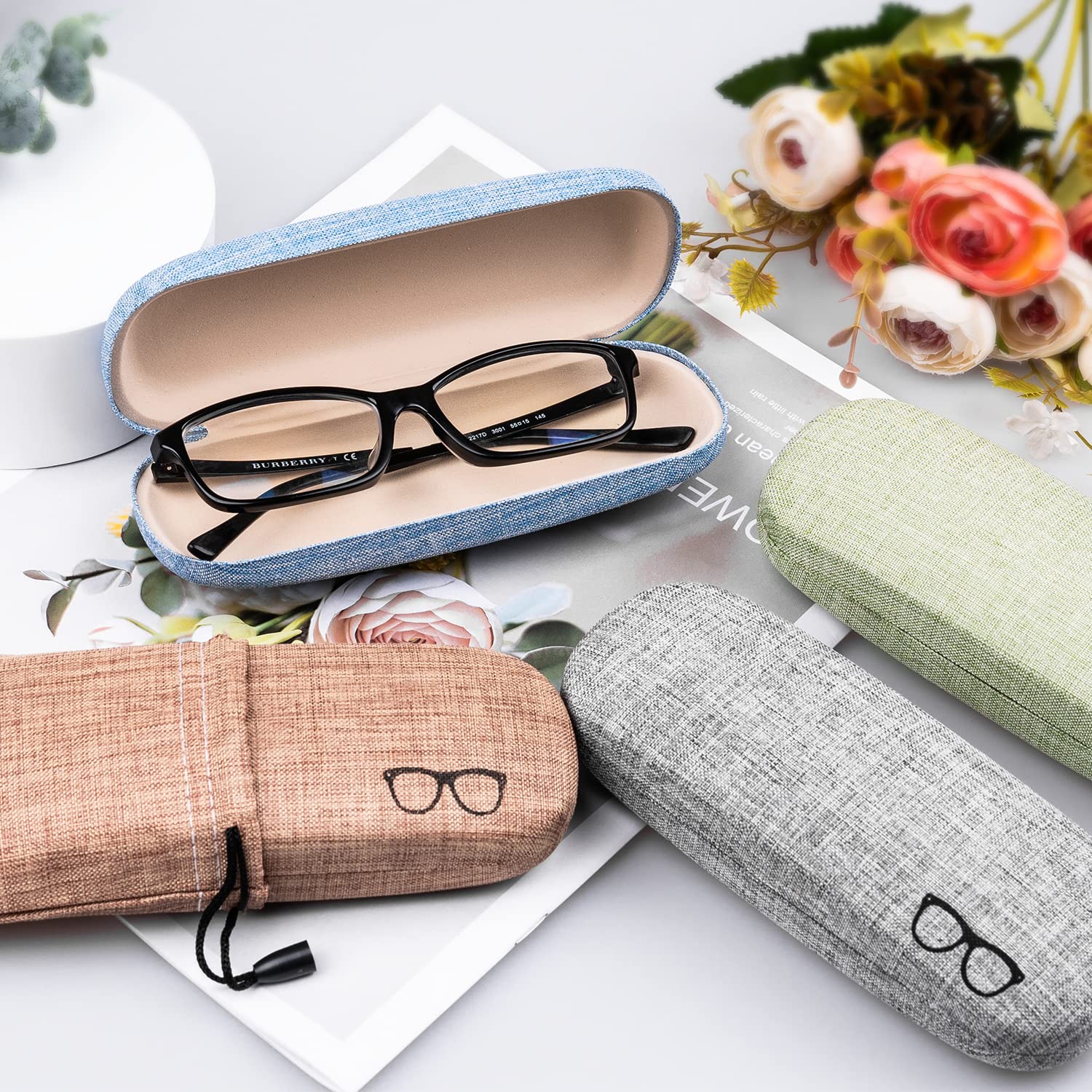 Ouskr 17 Pcs Eyeglass Case Hard Shell Set, Unisex Hard Glasses Case, Large Eyeglasses Cases for Men Women