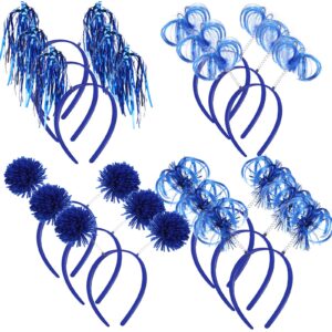 censen 12 pcs pom pom headbands party headbands tinsel wrapped ponytails headbopper headwear for halloween birthday festival(blue)