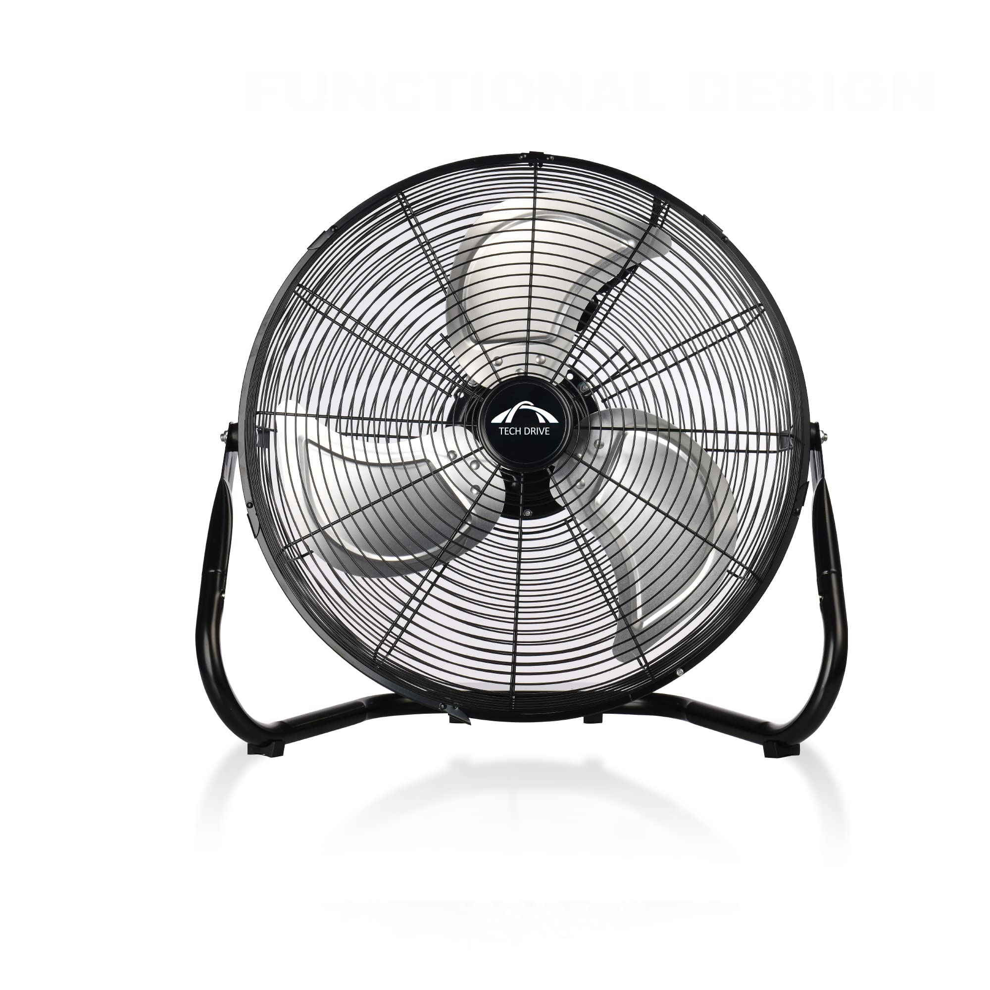 Tech Drive High Velocity Floor Fan,12 inch Heavy Duty Metal Industrial Fans,3 Powerful Speed,360° Adjustable Tilting and All Metal Construction, Black