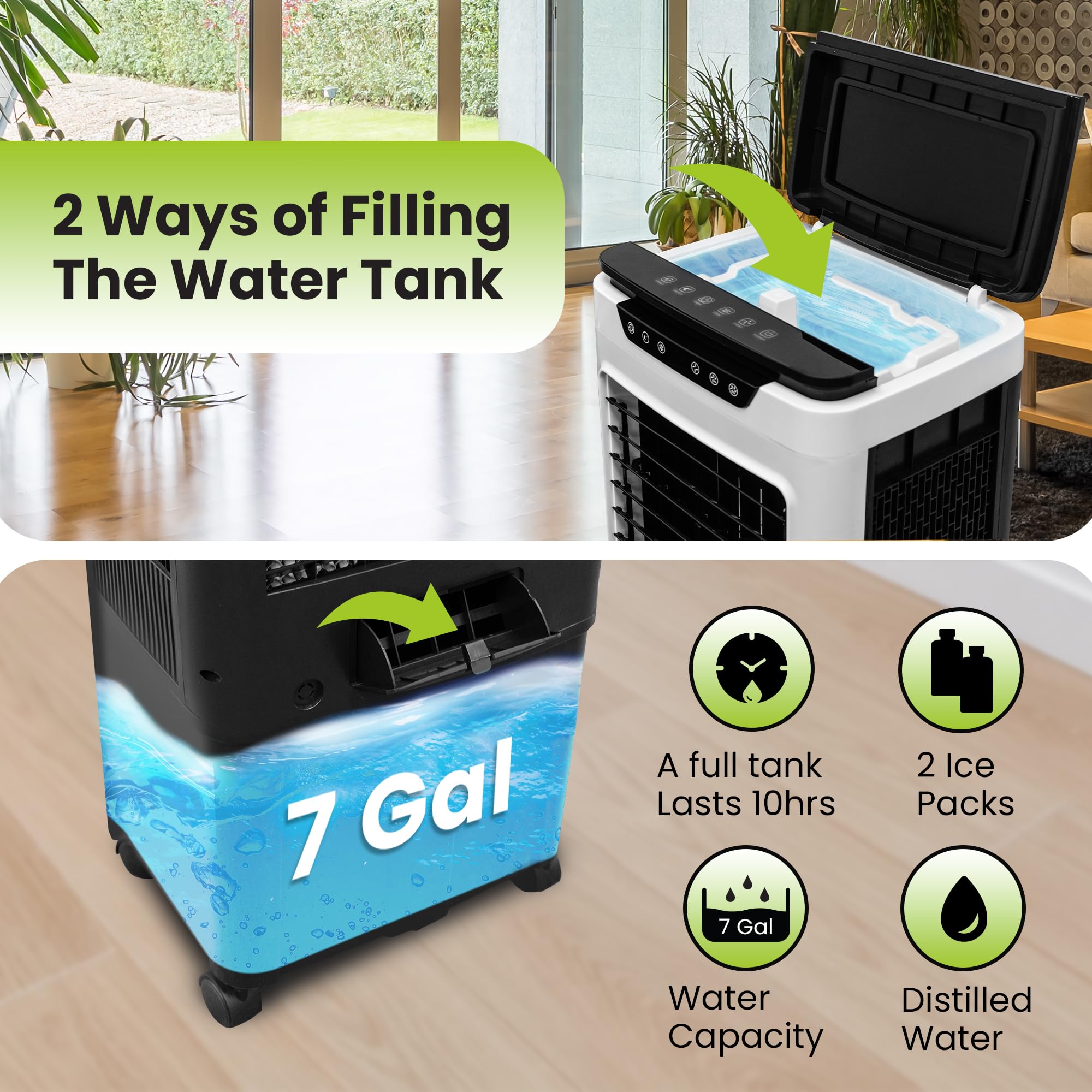 Gorilla Gadgets Powerful Swamp Cooler 5300 CFM, 7 Gallons Water Tank, Portable Indoor Evaporative Air Cooler, Remote Included, Swing Mode, Modern Design, 3 Speeds (LBW-6500RC)