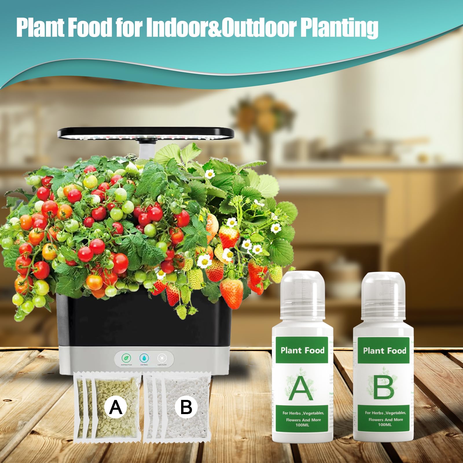 Hydroponics Nutrients (800ml in Total), Plant Food A & B Hydroponics Supplies, Indoor Plant Fertilizer for Hydroponics Growing System, Growing System Accessories for Vegetables Fruits Flowers Thrive