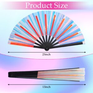 Purpeak 6 Pcs Holographic Rave Fan 13" Festival Fan Large Folding Fan Large Hand Fan Foldable Hand Fan Rave Line Dance Popping Fans for Women Men EDM Music Festivals Halloween Party Dance Club(Blue)