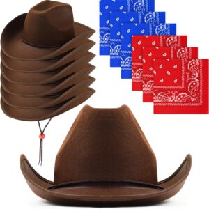 12 pcs adult cowboy hat for women and men western cowgirl hats with adjustable drawstring and cowboy party paisley bandana (dark brown, classic style)