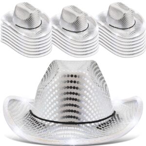 tisancy 20 pack lights cowboy cowgirl hat led flashing hat light up hat for western bachelorette party wedding bridal(silver,trendy)