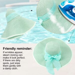 Xtinmee 9 Pcs Women Sun Straw Hat Wide Brim Summer Big Bowknot Straw Hat Floppy Beach Hats Foldable UV Upf50 Protection Beach Cap Adjustable Rope for Ladies Girls Multicolor