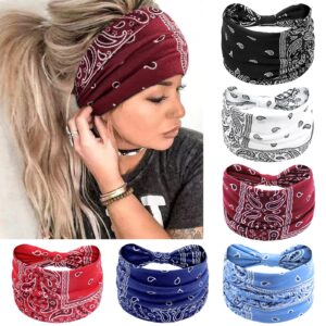 awumbuk wide headbands for women knotted no slip head bands soft turban headband hair accessories boho african solid color head wraps for women yoga workout pack of 6(boho)