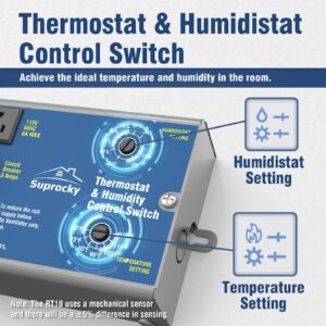 Suprocky Adjustable Dual Thermostat and Humidity Control Switch with Socket and Overload Protector, Can Be Connected to Two Fans, Surface Spraying, for Power Attic Ventilators