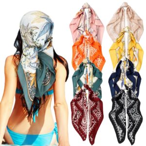 zhanmai 8 pcs 27.5 x 27.5 inch square satin head scarves women silk bandana hair scarves hair wrap neck scarf for sleeping (multicolor,fresh)